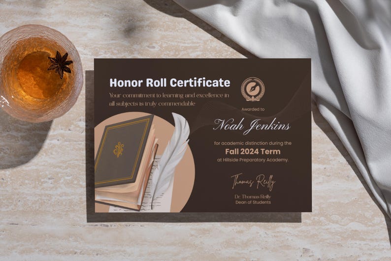 Literary Honor Roll Certificate Template | Canva Editable Academic ...