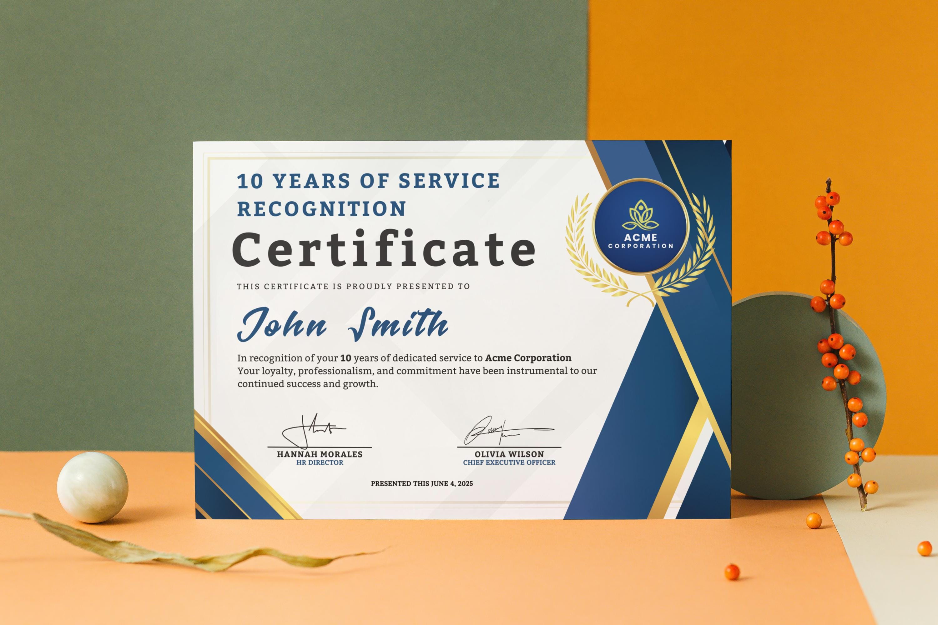 Years of Service Recognition Certificate Template | Editable Canva ...