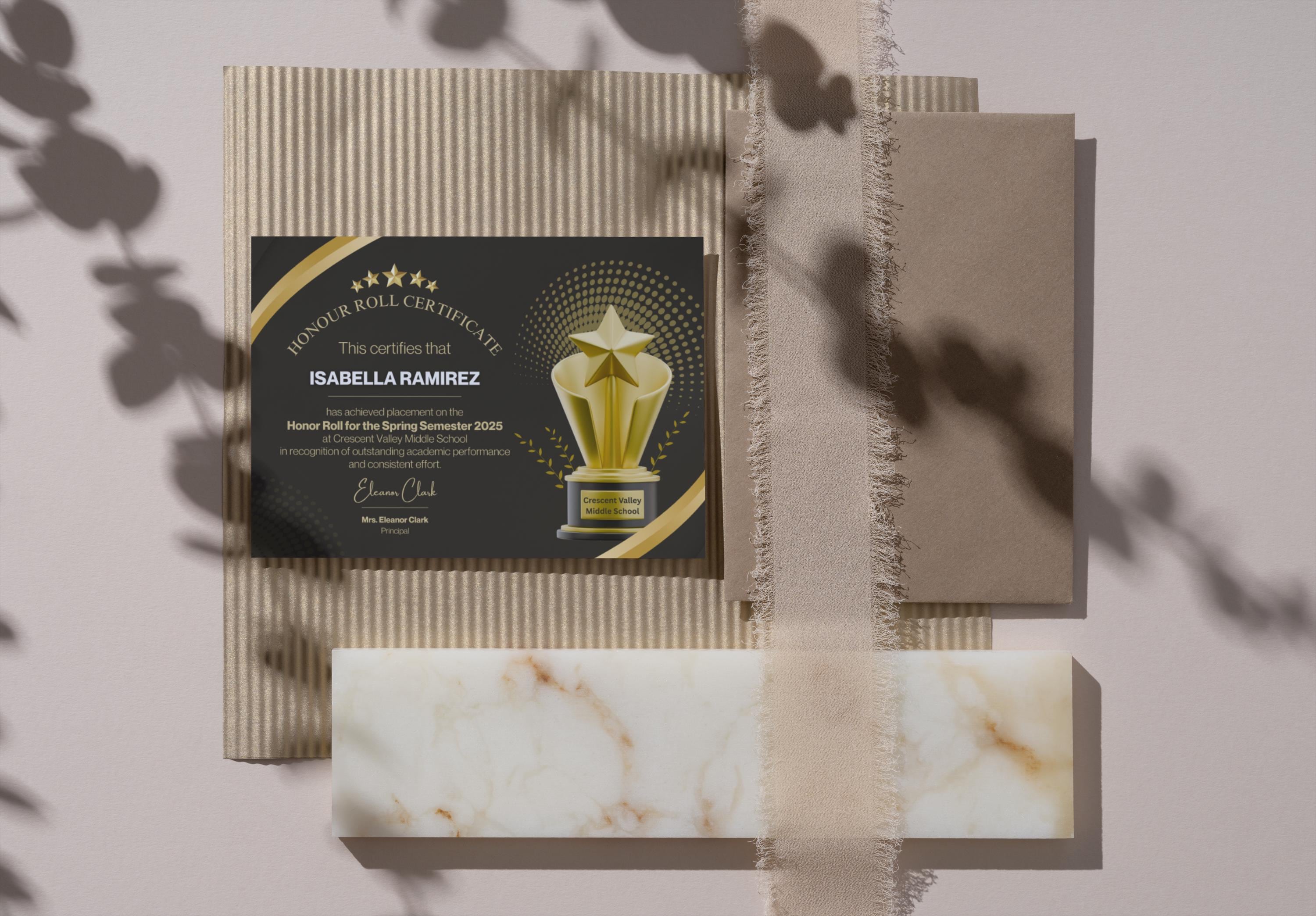 Honor Roll Certificate Template | Canva Editable Academic Award | Gold ...