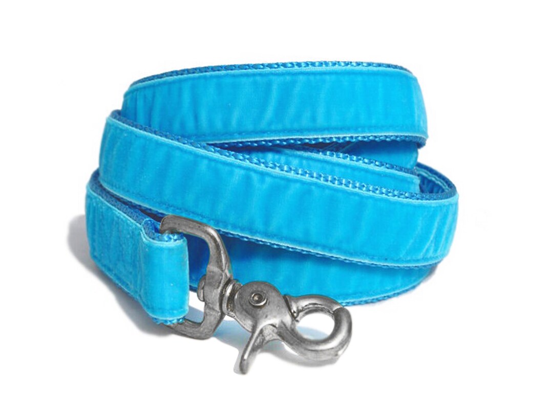 Turquoise Velvet Dog Leash | Custom-length, Luxurious Dog Lead | Dog ...