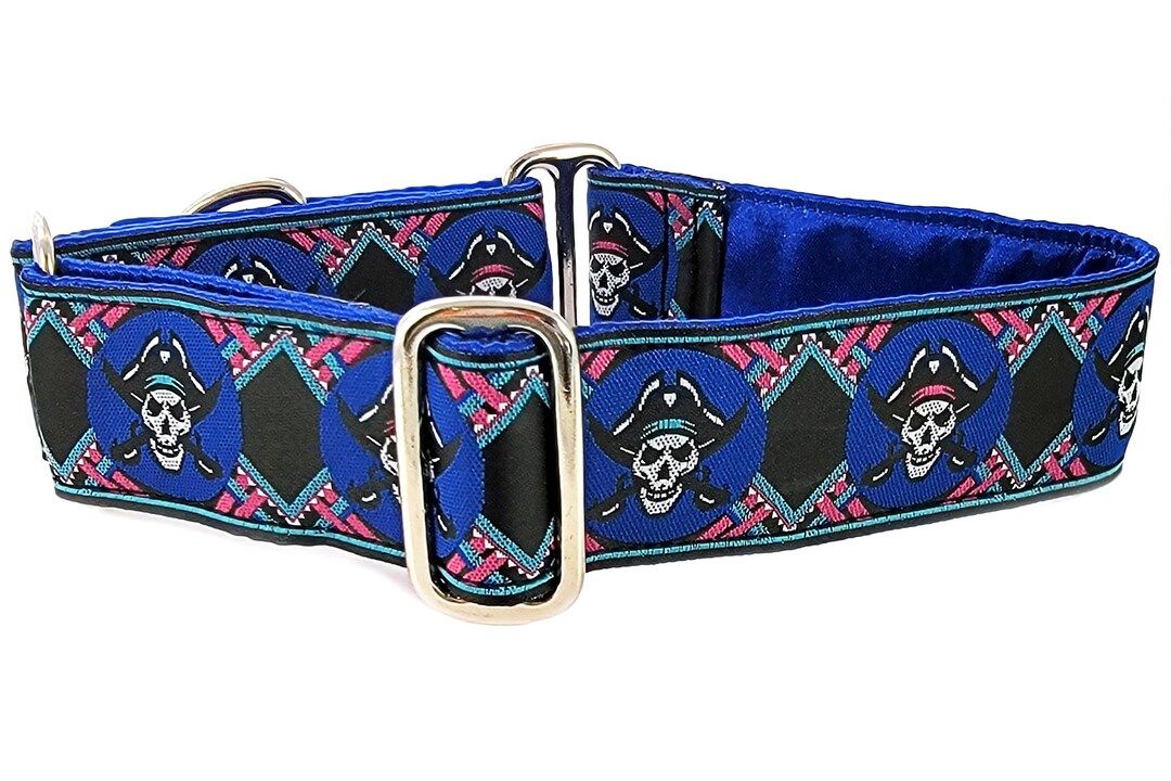 1.5 Inch Wide Pirates Dog Collar in Black Martingale or Buckle Collar ...