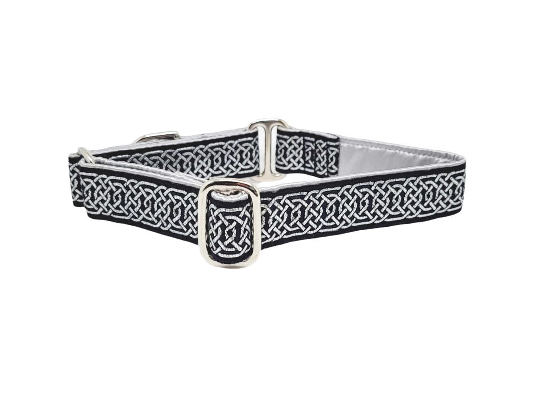 Silver, Black Celtic Braid Dog Collar: Martingale or Buckle Style ...