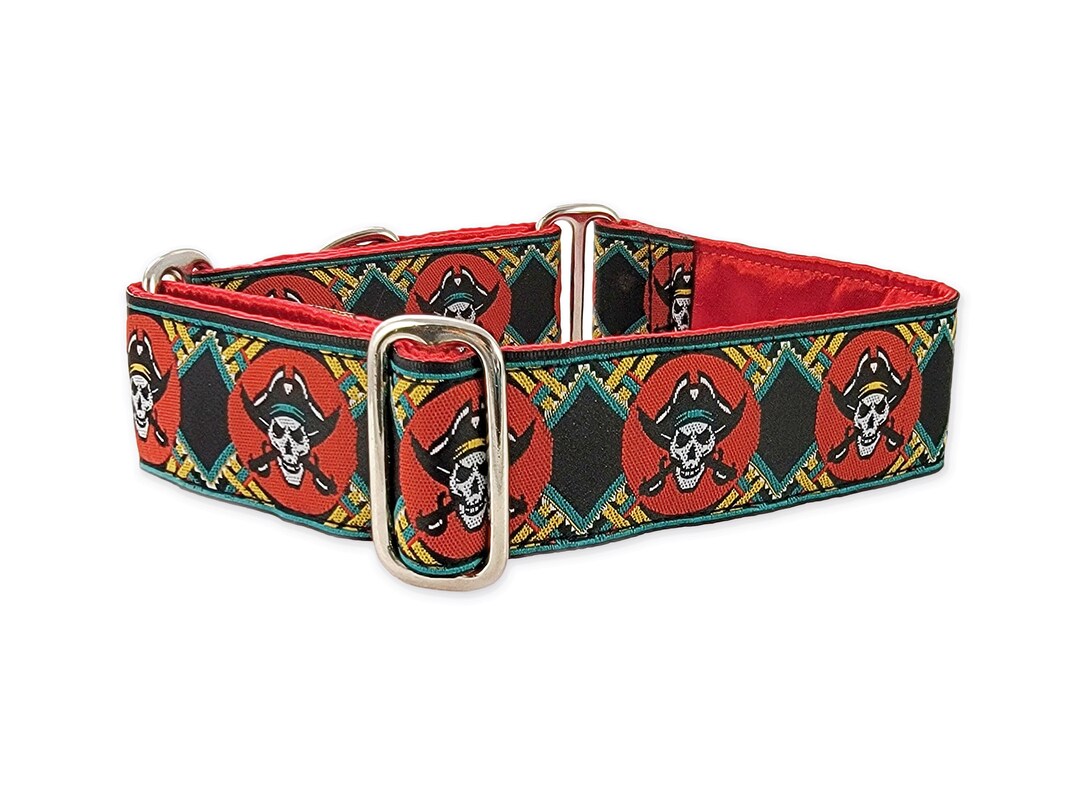 1.5 Inch Wide Red Pirates Dog Collar | Adjustable Martingale or Buckle ...