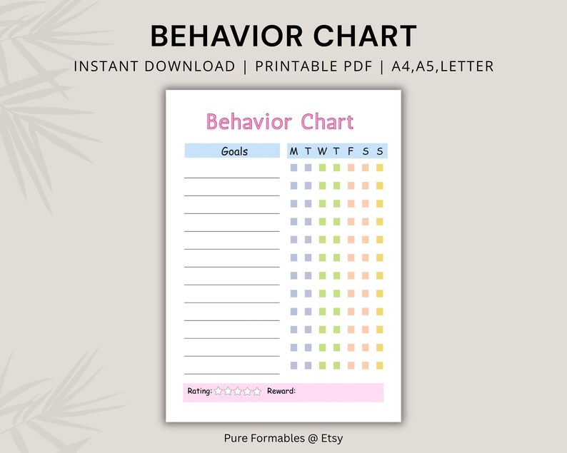 Printable Kids Behavior Chart | Weekly Goal Tracker With Star Rating ...