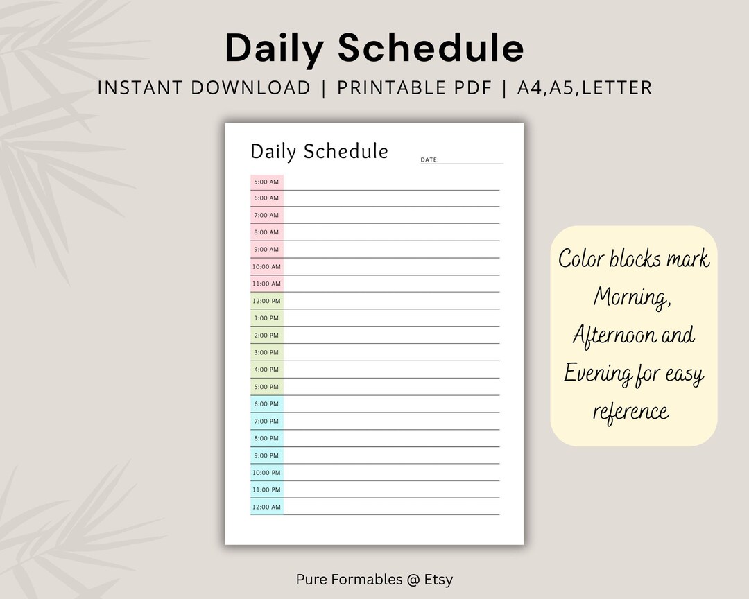 Minimalist Daily Schedule Printable | Hourly Planner Template | 5AM ...