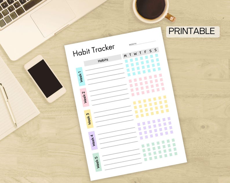 Printable Habit Tracker | Monthly Habit Chart | Weekly Routine Planner ...