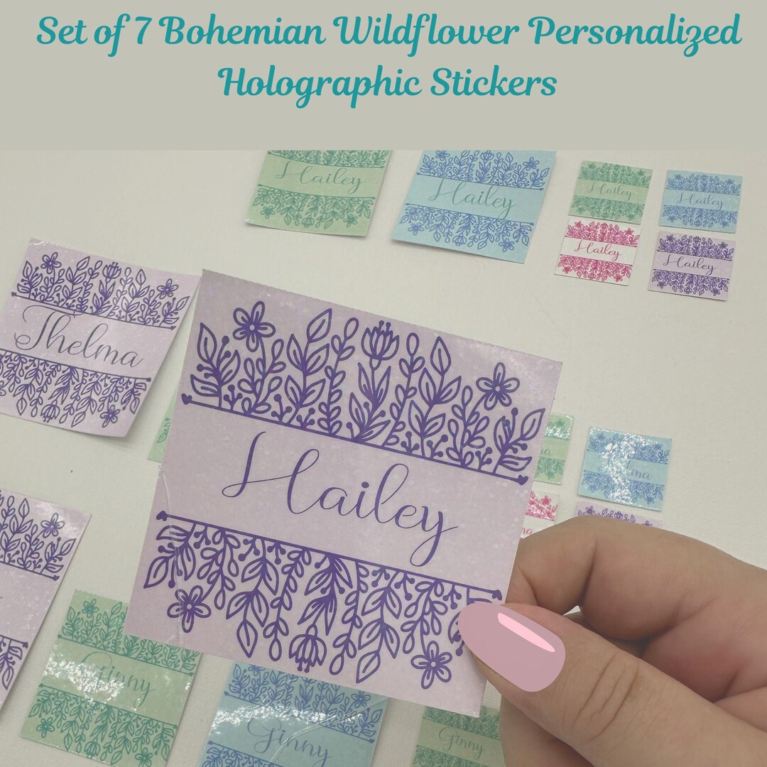 Custom Boho Wildflower Name Sticker: Holographic Vinyl Decal Set - Etsy
