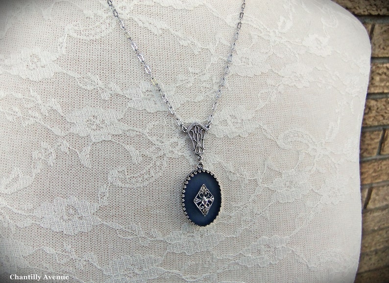 Midnight Blue Camphor Glass Necklace Art Deco Jewelry - Etsy