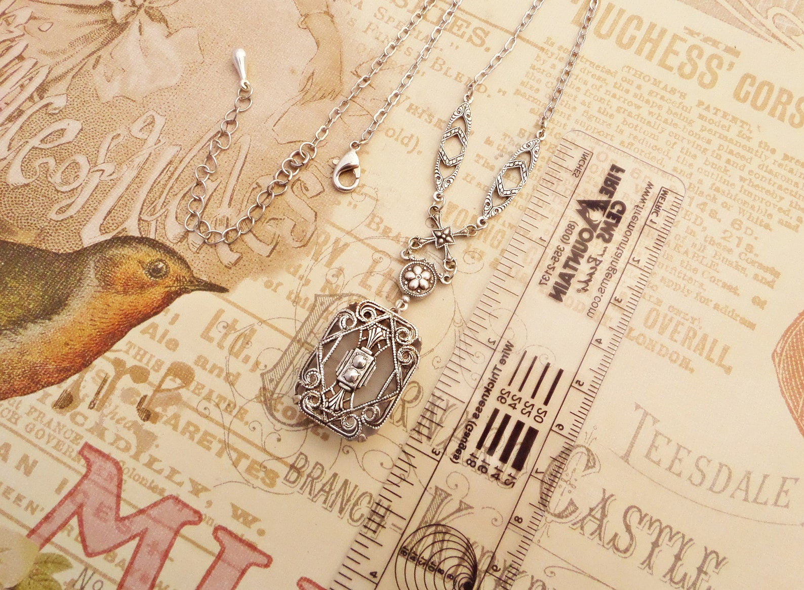 Wrapped Faux Camphor Glass Necklace, Art Deco Jewelry Handmade, Vintage ...