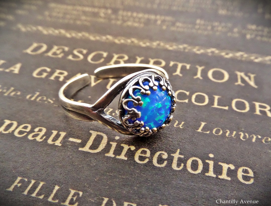 Pacific Blue Opal Victorian Ring, Vintage Style Jewelry Handmade, Gift ...