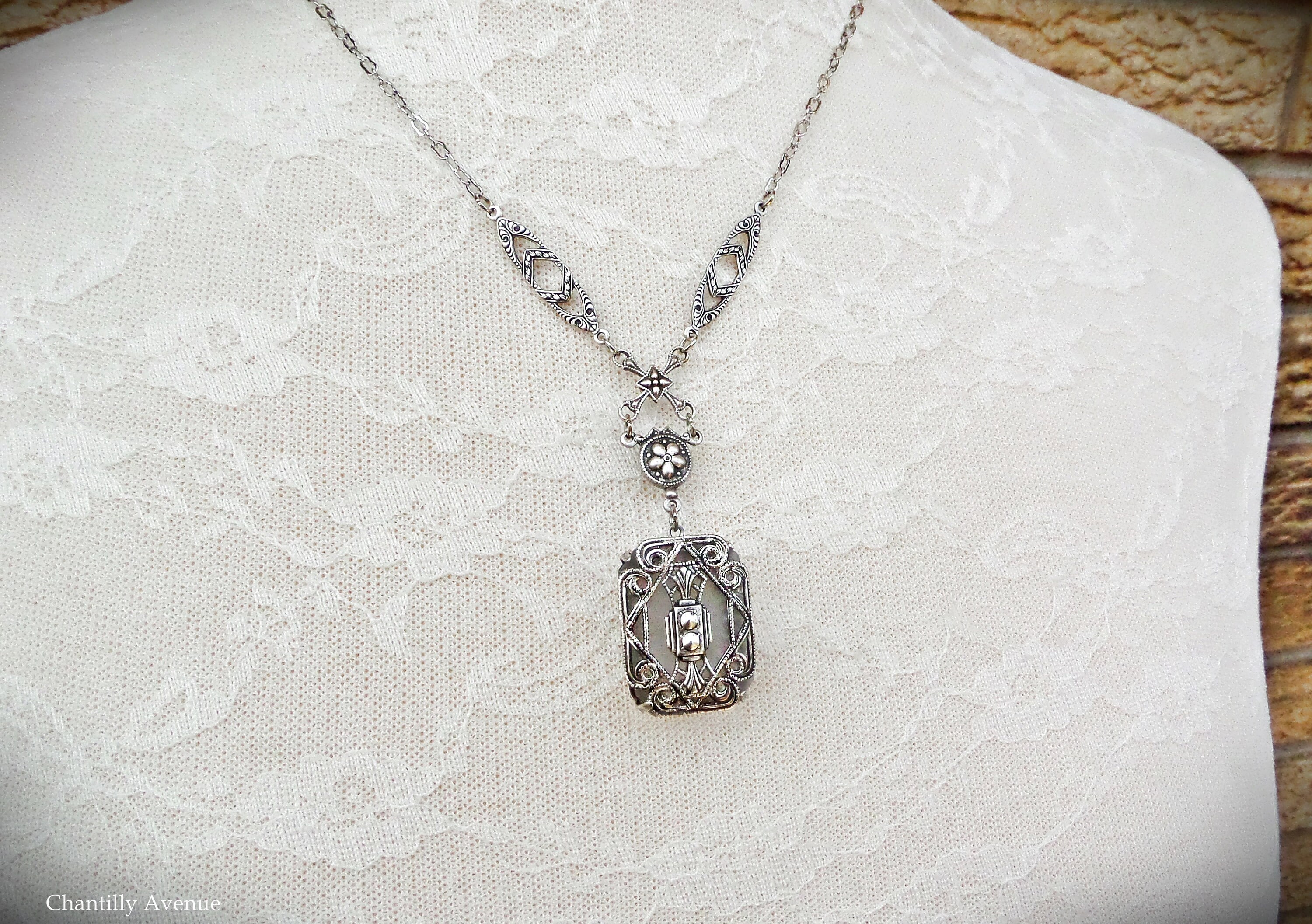 Wrapped Faux Camphor Glass Necklace, Art Deco Jewelry Handmade, Vintage ...