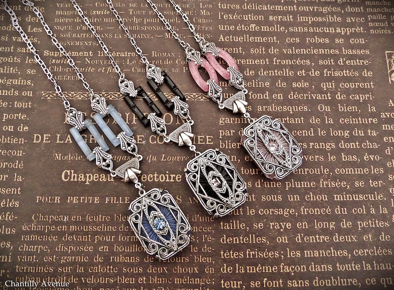 Jet Black Filigree Wrapped Necklace Art Deco Jewelry | Etsy