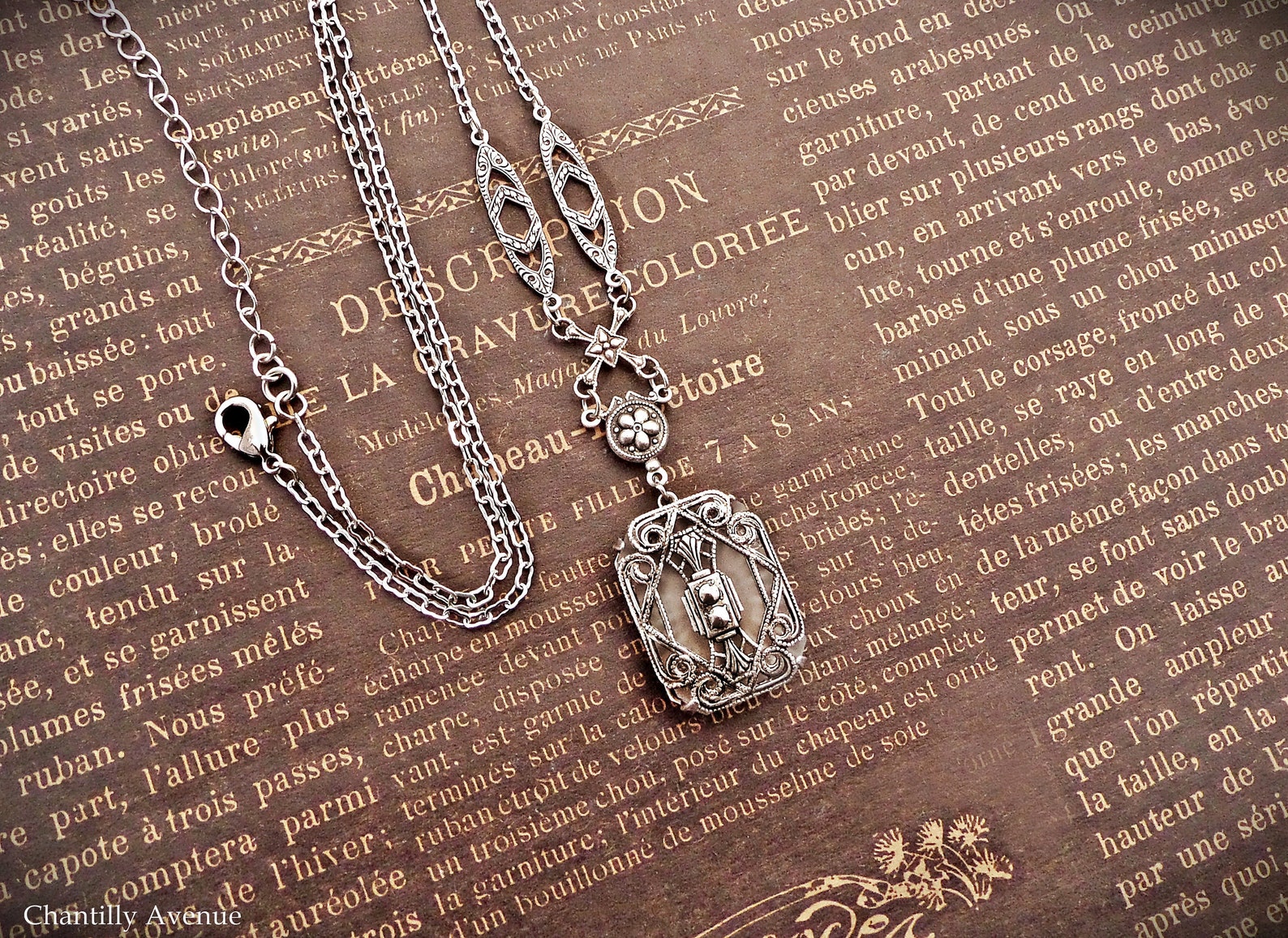 Wrapped Faux Camphor Glass Necklace, Art Deco Jewelry Handmade, Vintage ...