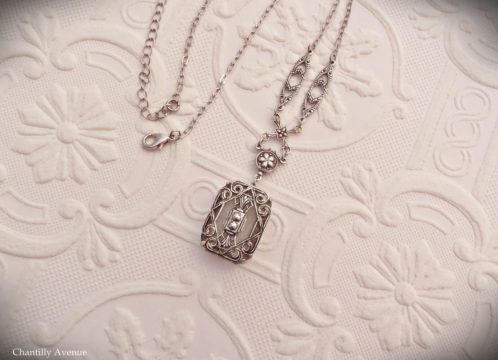 Wrapped Faux Camphor Glass Necklace, Art Deco Jewelry Handmade, Vintage ...