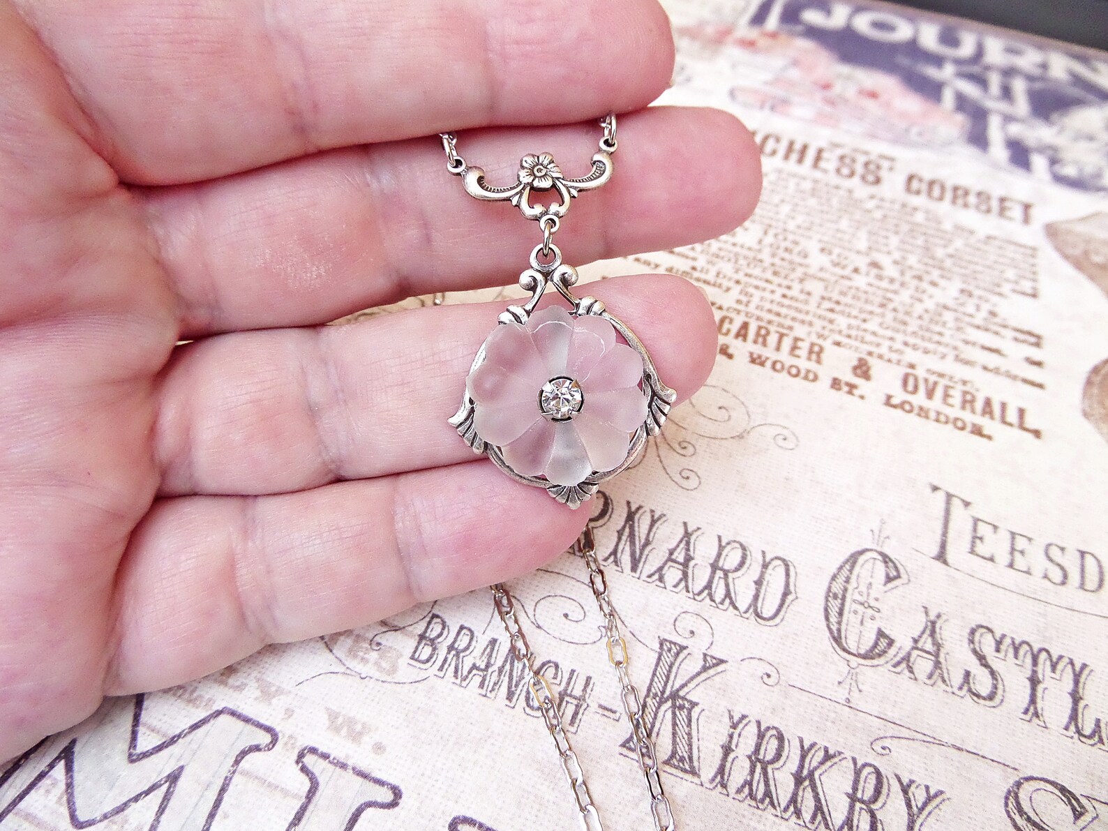 Camphor Glass Flower Necklace: Art Deco Silver Filigree Jewelry - Etsy