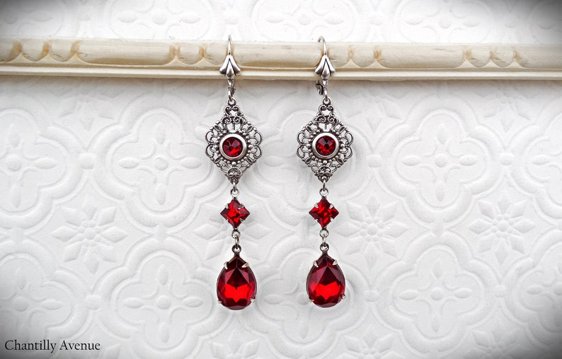Ruby Red Art Deco Earrings: Handmade Filigree Victorian Jewelry - Etsy