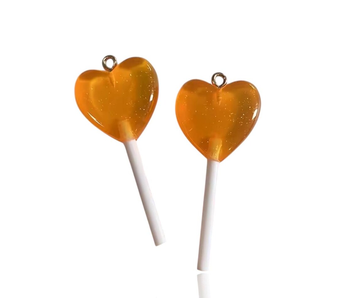 10 PCS, Orange Clear Candy Heart Lollipop, Resin Cabochon, Junk Charm ...