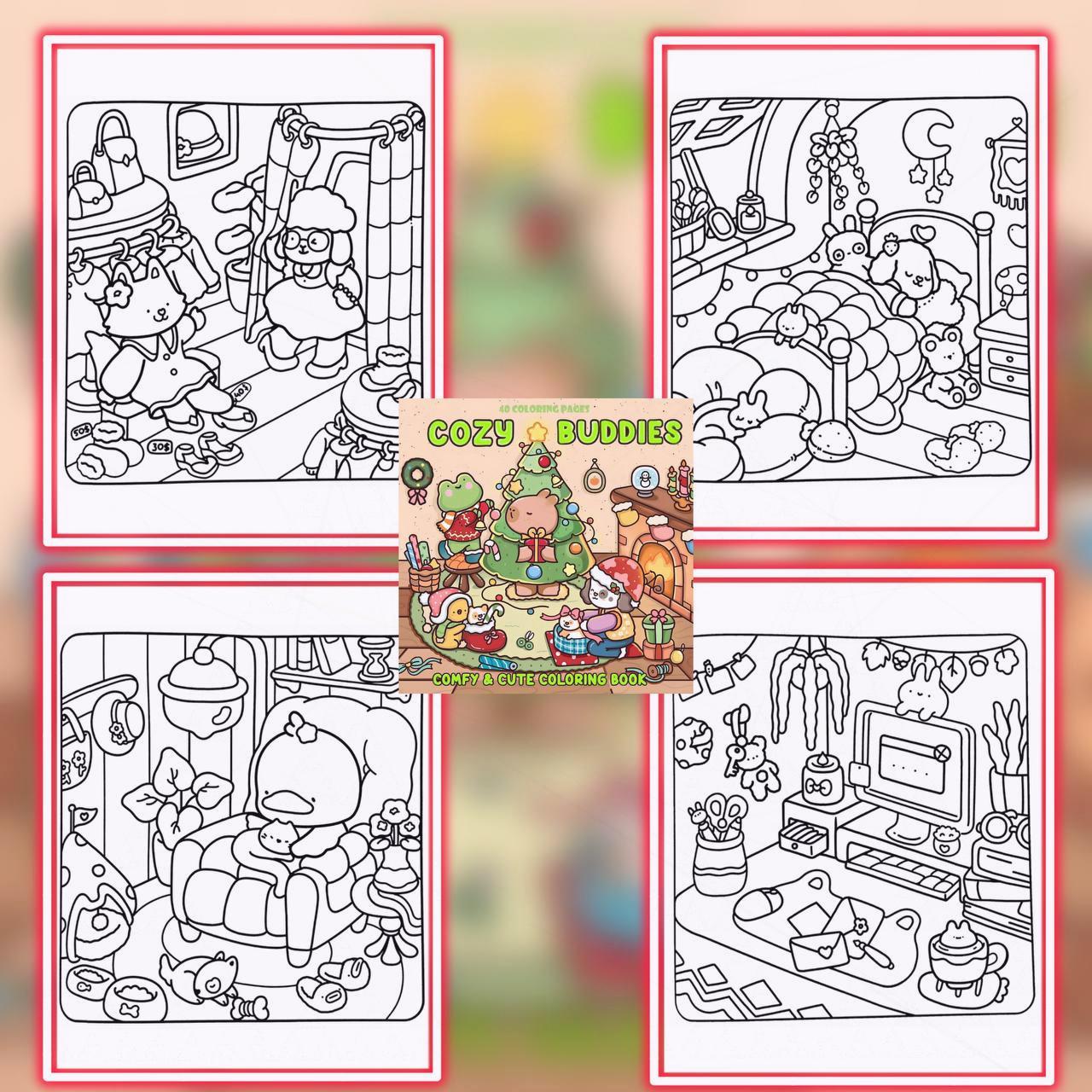 Cozy Buddies Coloring Book PDF, 40 Pages, Cute Holiday Designs, Fun ...