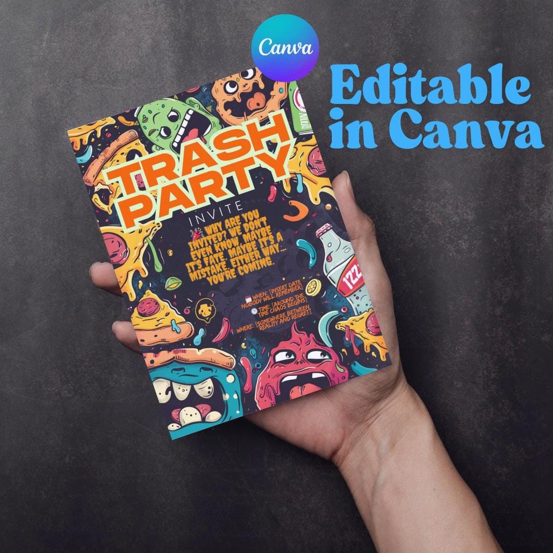 Funny Trash Party Invitation Template, Wild Birthday Canva Invite ...