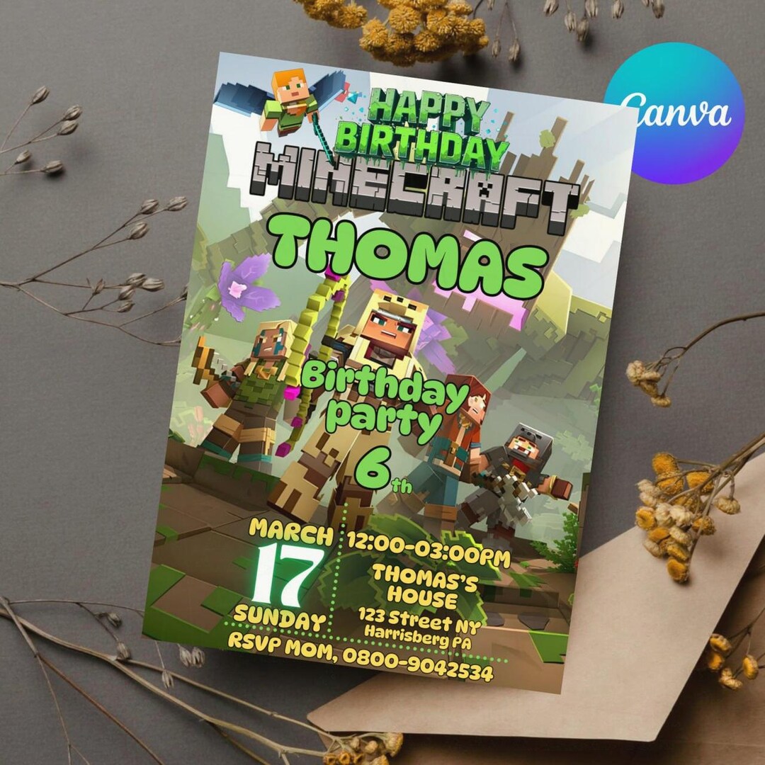 Editable Pixel Birthday Invitation Block Party Invite Gamer Birthday ...