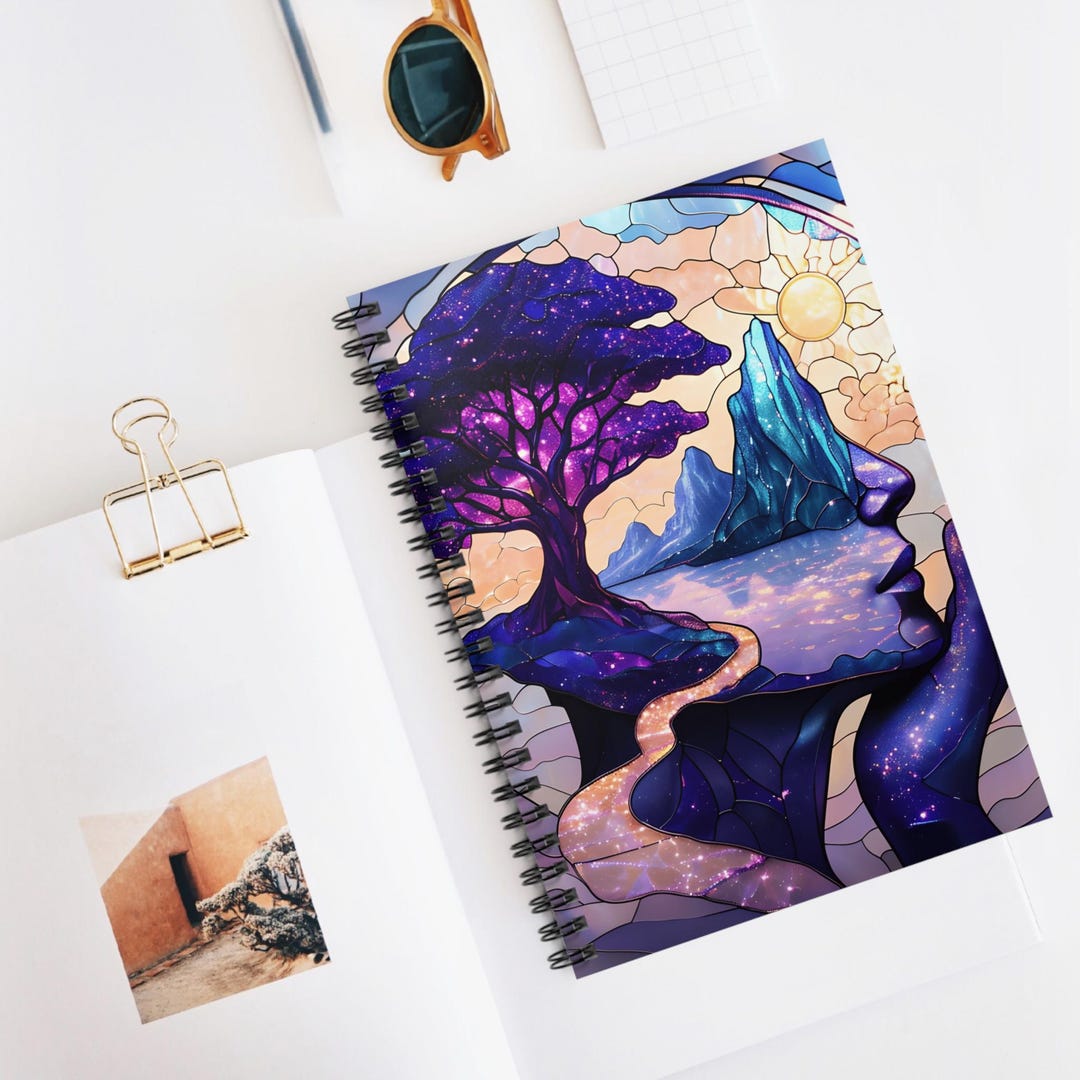 Celestial Spiral Notebook: Stained Glass Style, Cosmic Stationery - Etsy