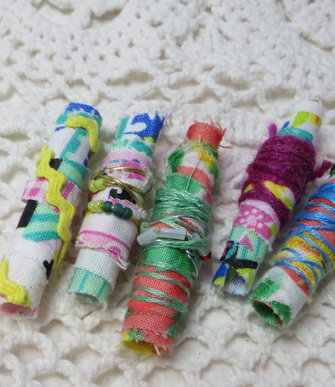 Five Fabric Beads Handmade Large Material Recycle Upcycled Fabric and ...