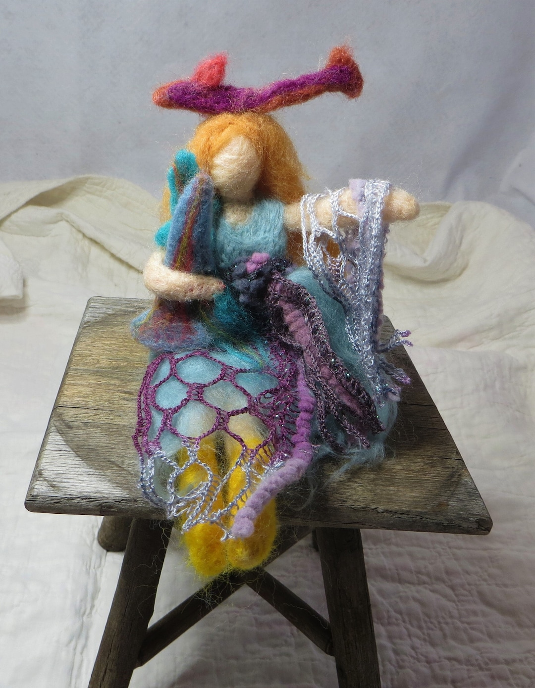 Art Doll Needle Felted Art Doll been Fishin Sweet One of a Kind Hand ...