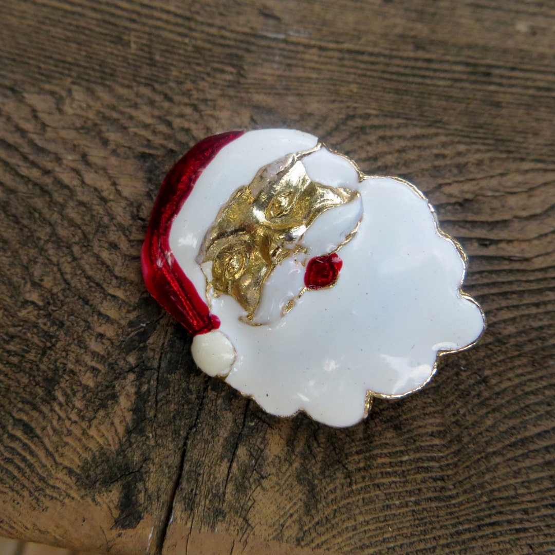 Santa Brooch Enameled Metal and Gold Tone Santa Head Christmas - Etsy