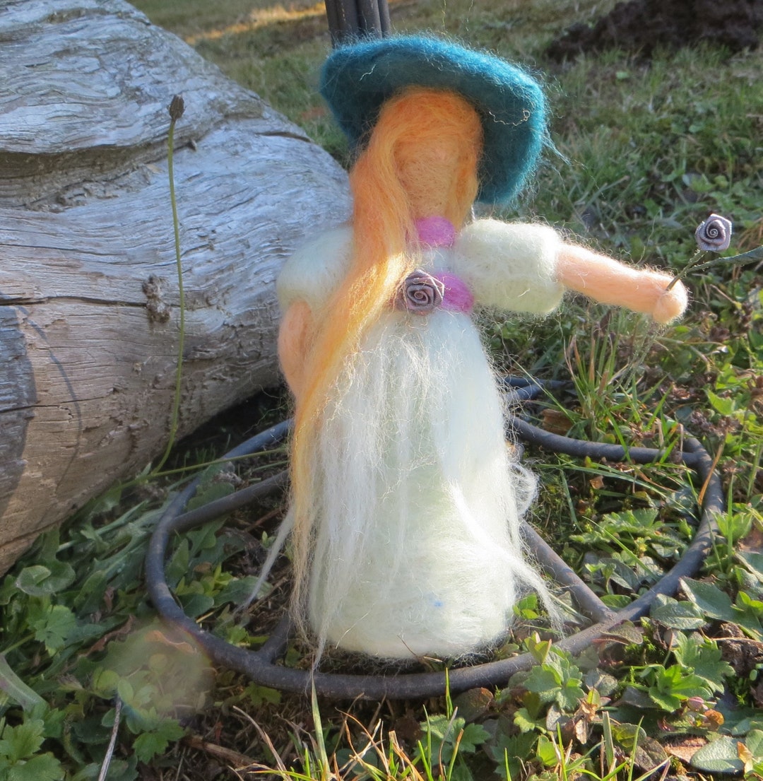 Needle Felted Doll or Ornament Pretty Girl in a Hat Will Hang or Stand ...