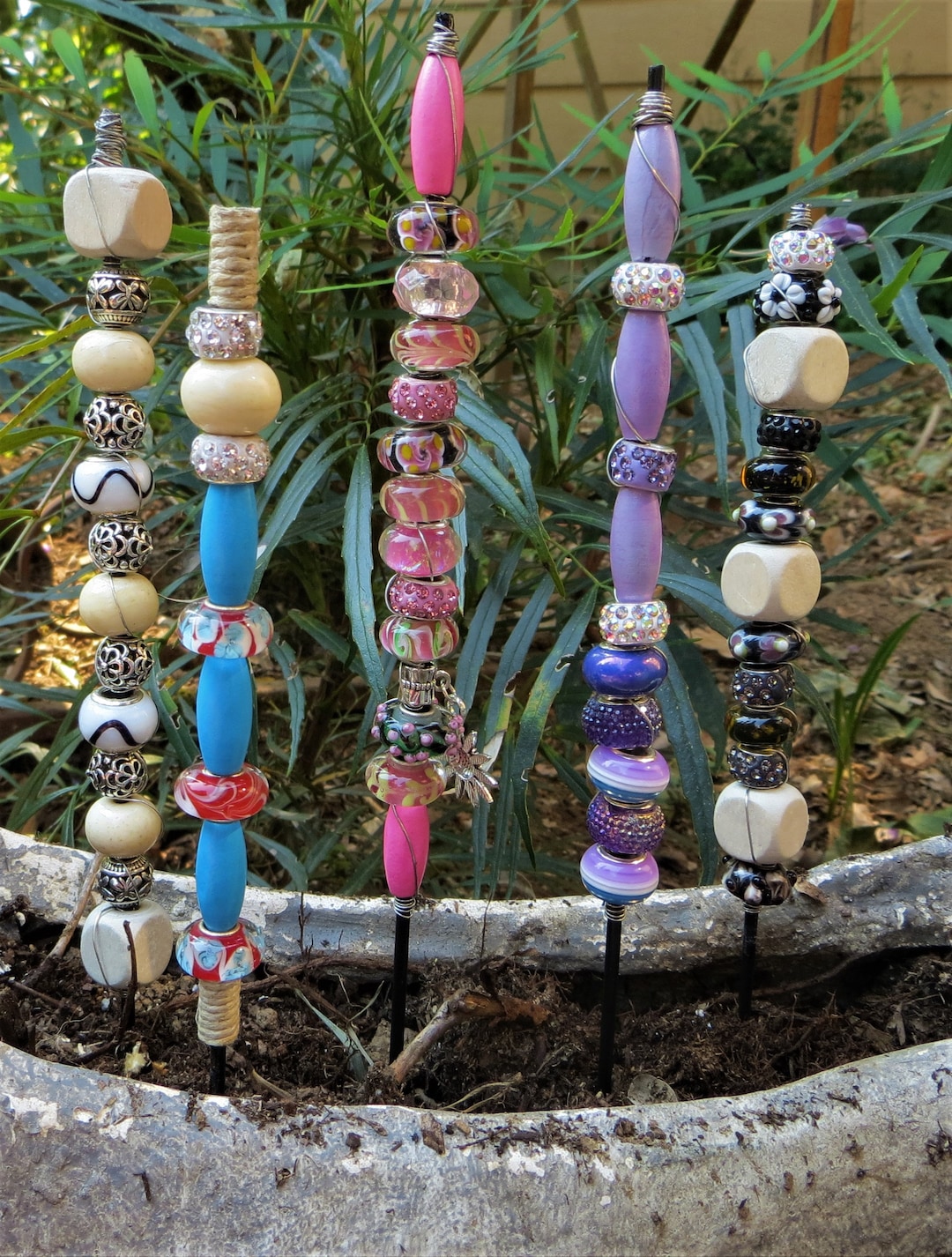 Plant or Fairy Garden Sticks Sparkly Bead and Wire Fairy Garden Sticks ...