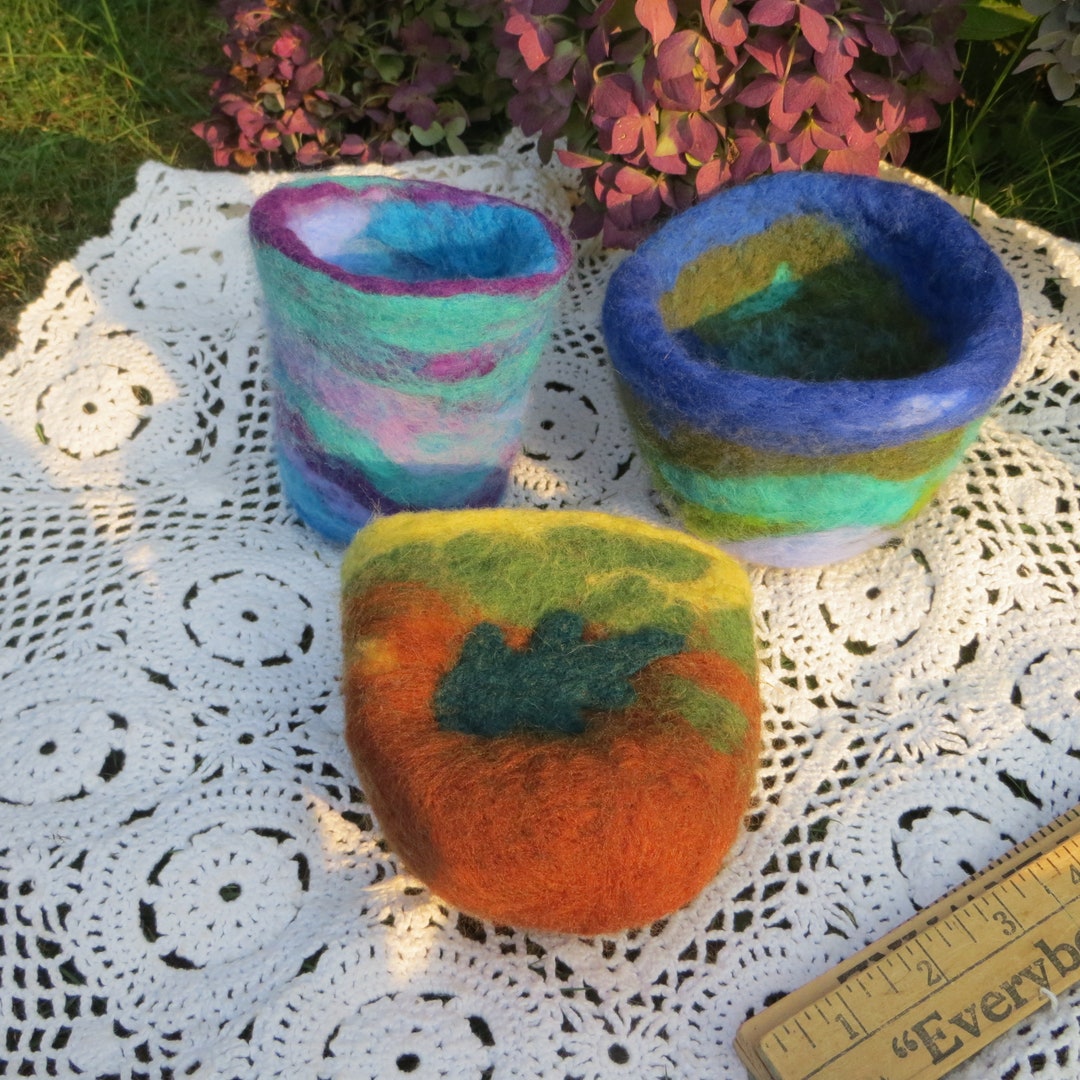 Needle Felted Pots and Bowls and Trinket Dishes One of a Kind Vessels ...