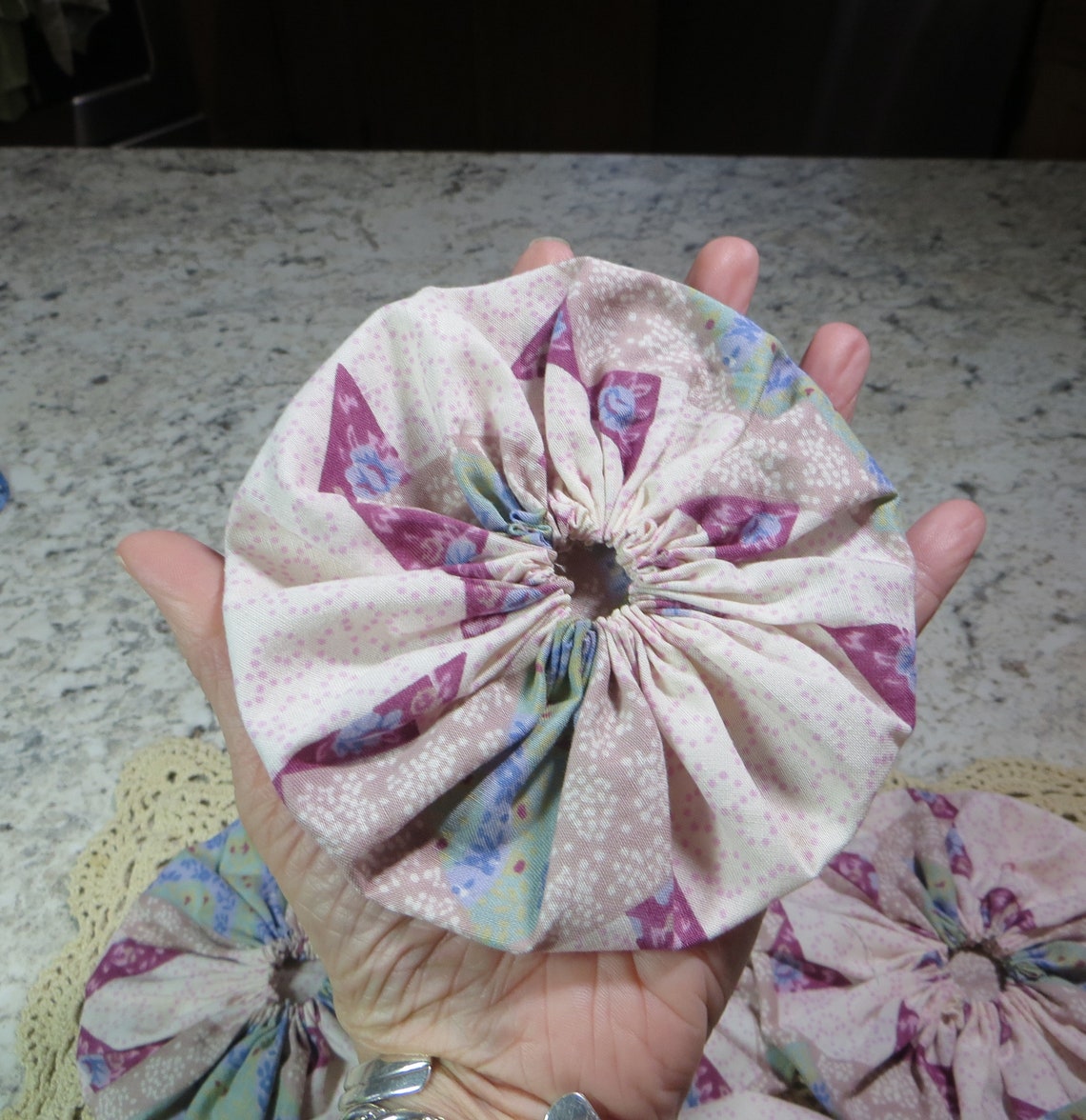 6 Extra Large Fabric Yoyos in Pale Pinks and Blues and Mauve - Etsy