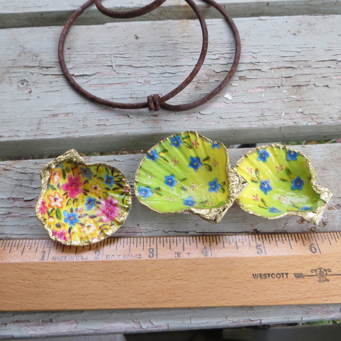 Shell Dishes Set of Three Decoupaged Scallop Shells Bright - Etsy