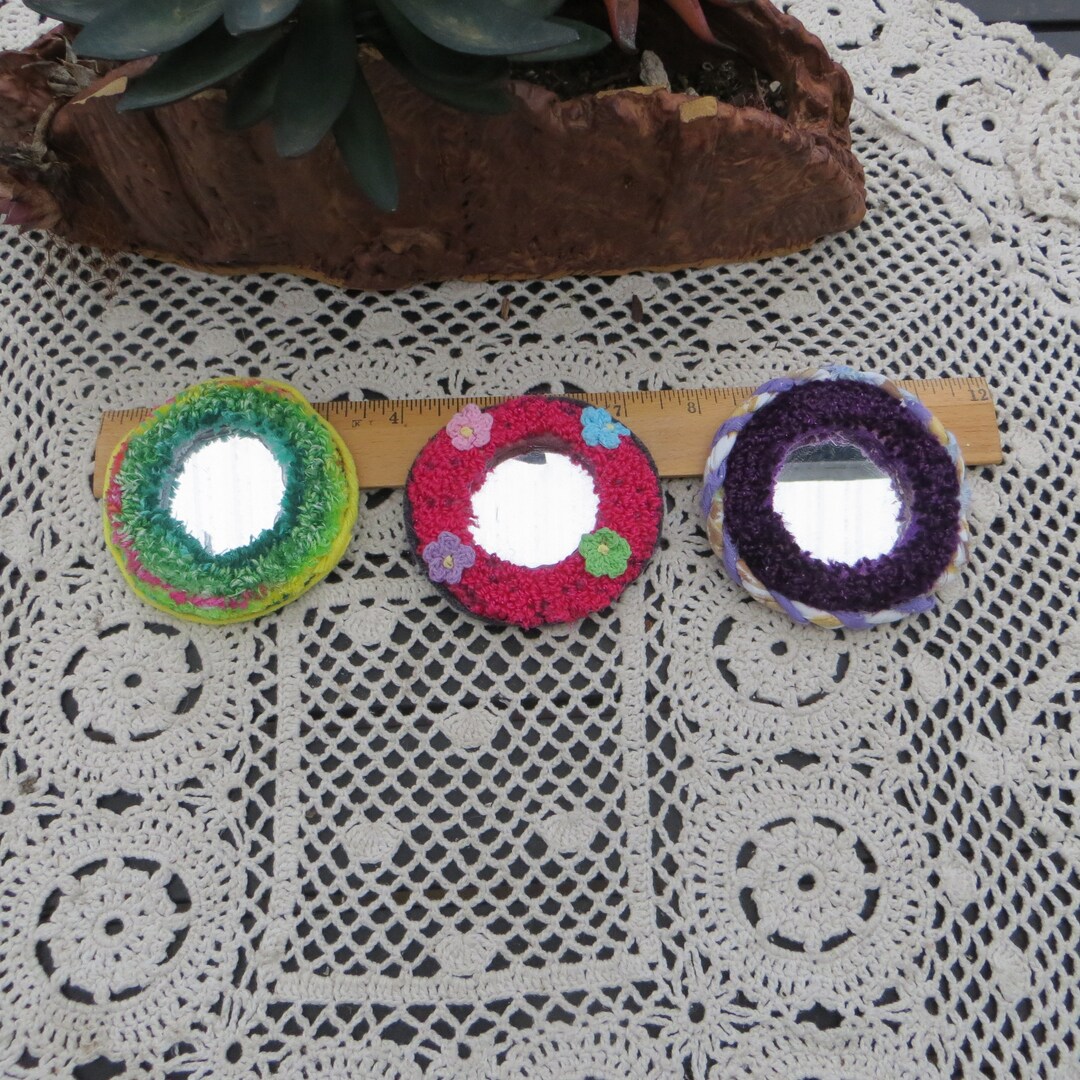 Tufted Mirror Punch Needle Mirror Round Kitchy Whimsical Small - Etsy