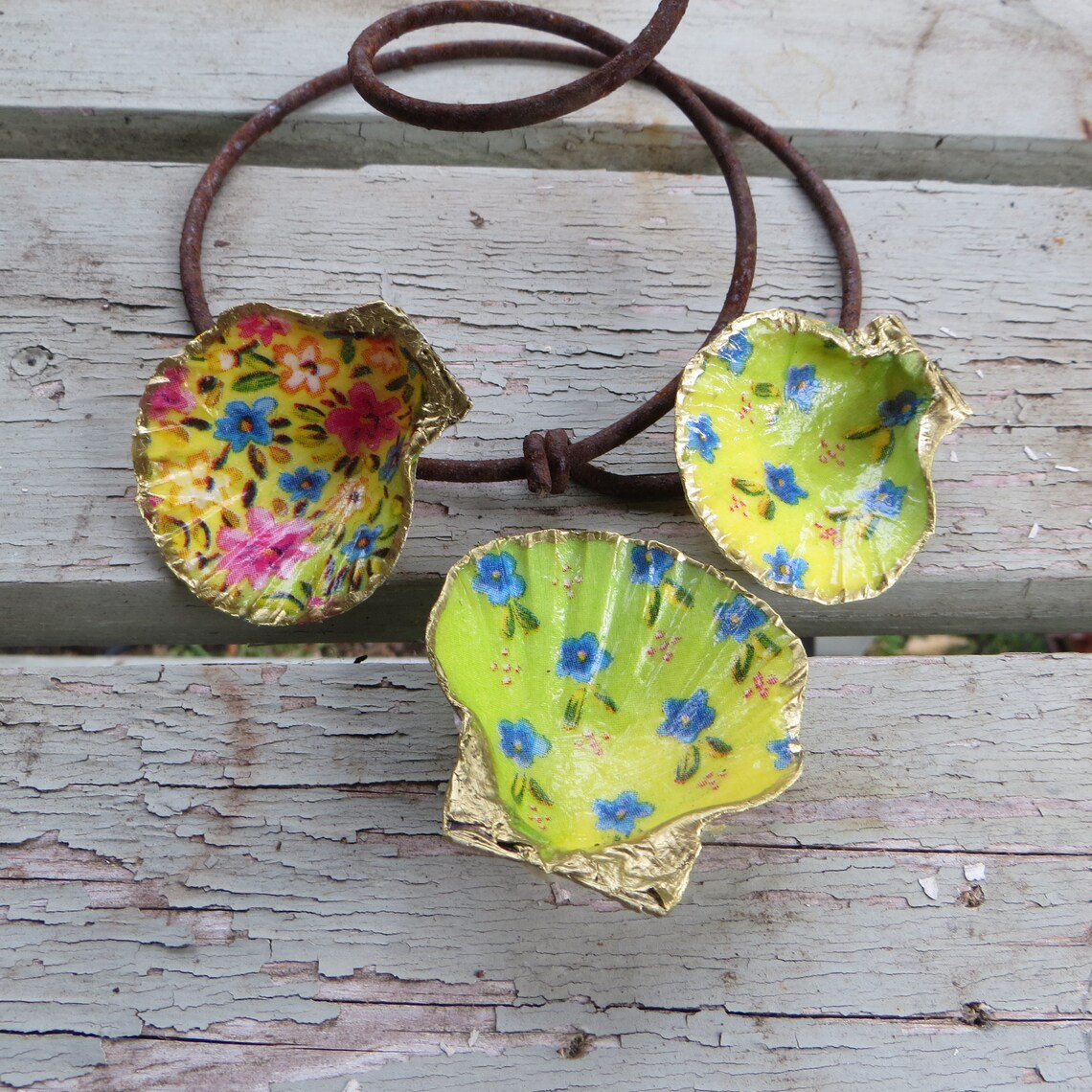 Shell Dishes Set of Three Decoupaged Scallop Shells Bright - Etsy