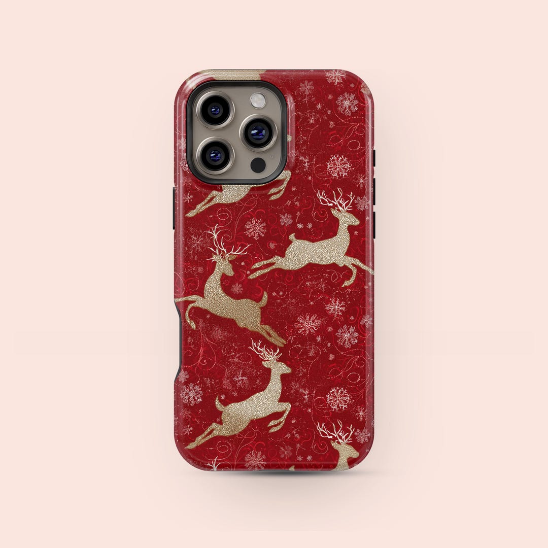 Reindeer Jumping Through Snowflakes Phone Case, Christmas Design Cover ...
