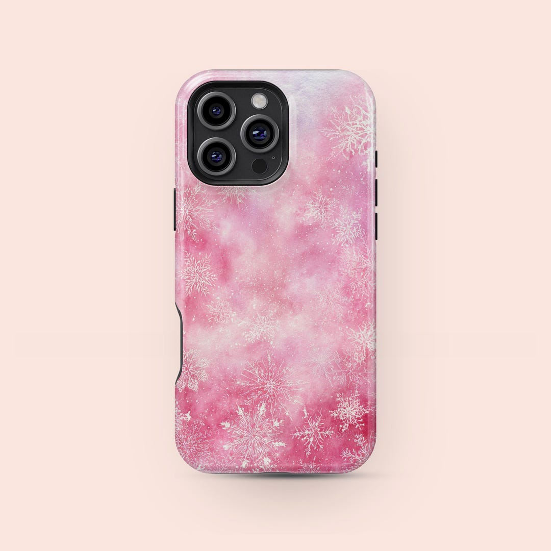 Light Pink Background With Snowflakes Mobile Phone Case, Watercolor ...