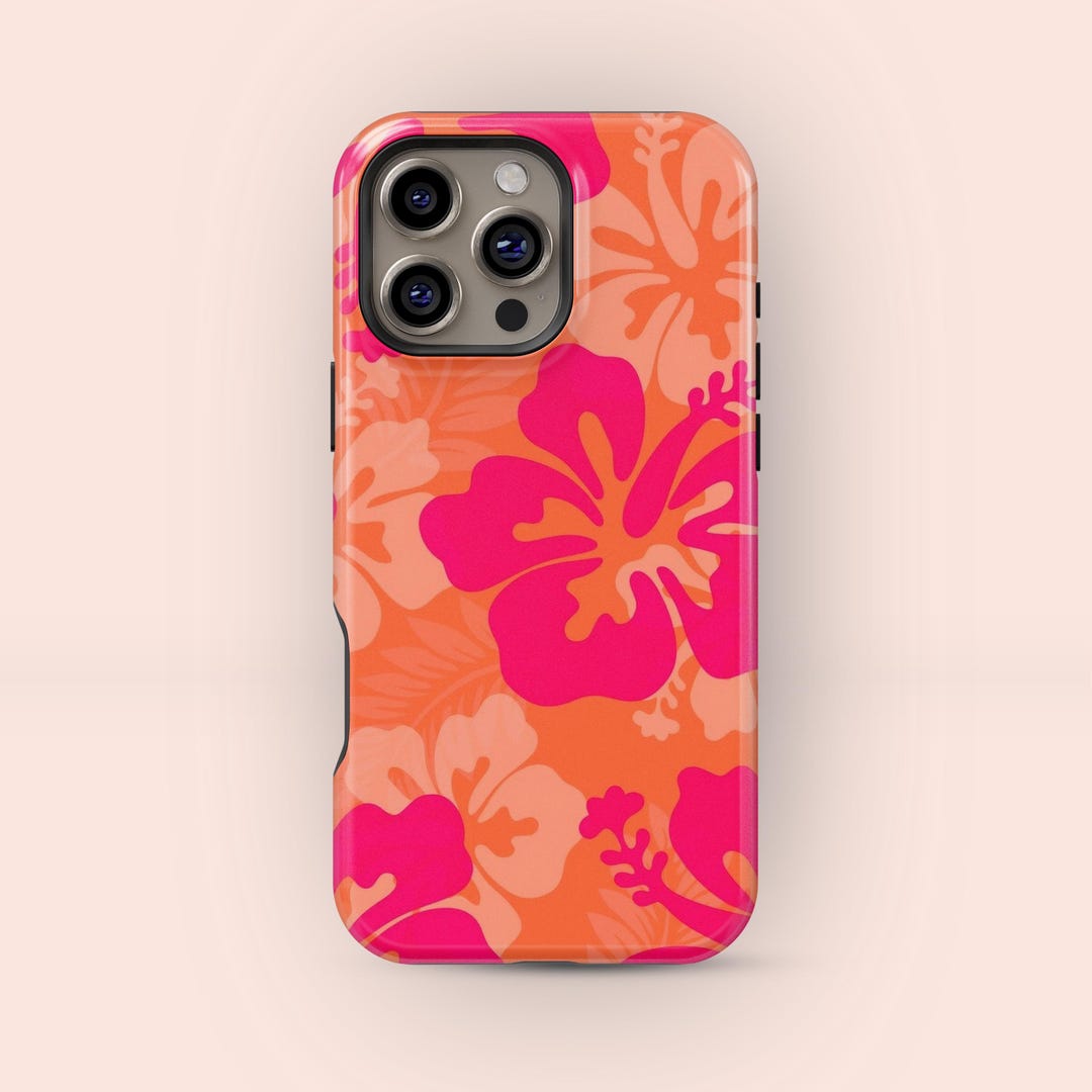 Pink and Orange Hibiscus Phone Cases , Tropical Flower Phone Cover ...