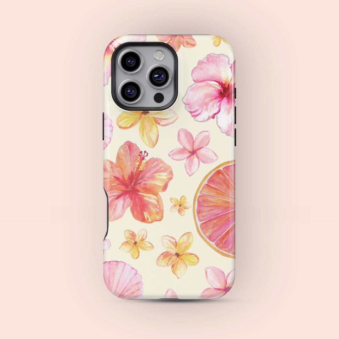 Hibiscus Seashell Phone Case: Summer Floral Print, iPhone 16 15 14 ...