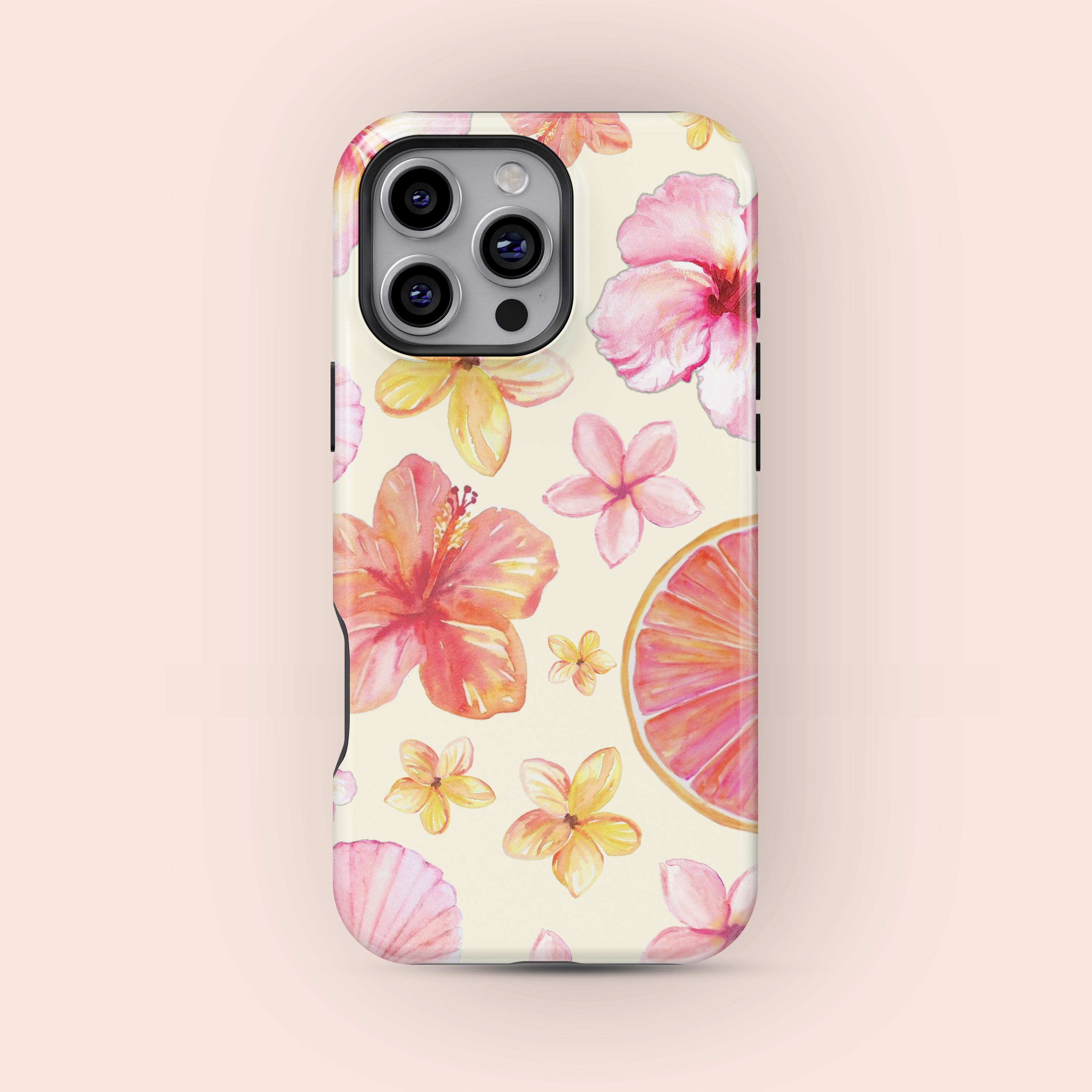 Hibiscus Seashell Phone Case: Summer Floral Print, iPhone 16 15 14 ...