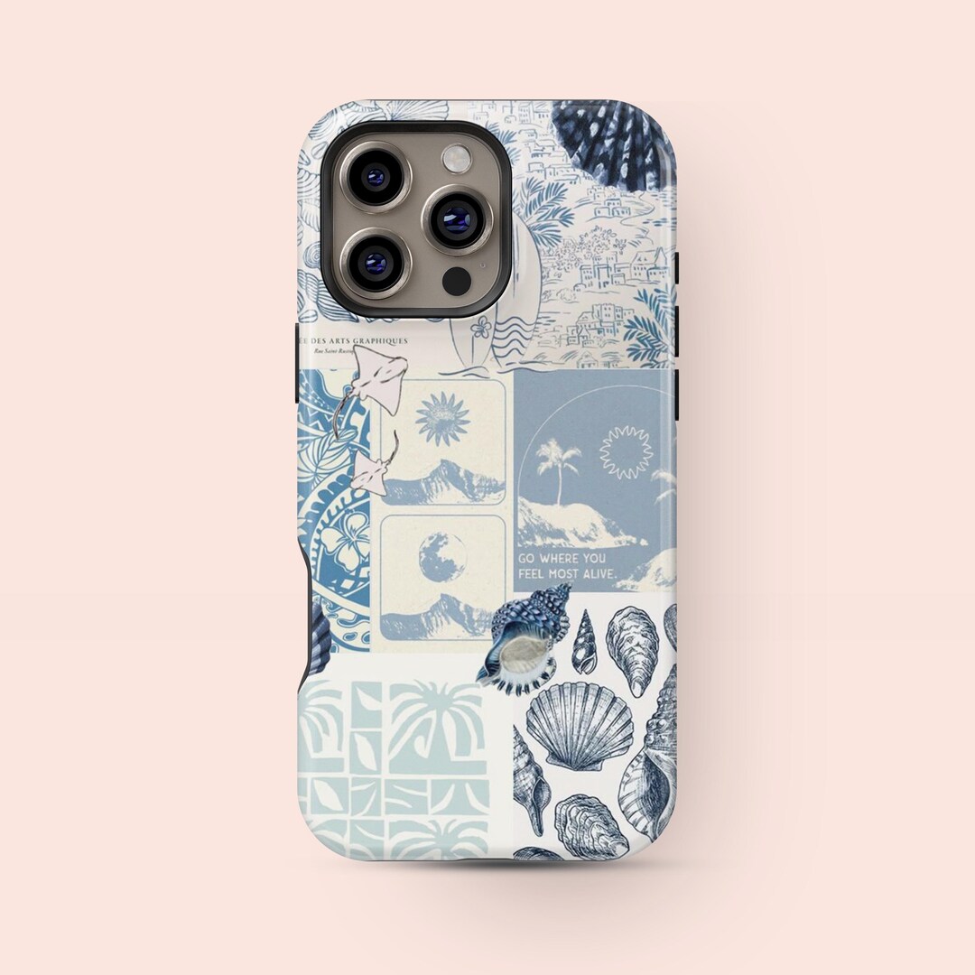 Coastal Preppy Seashell iPhone & Samsung Case, Beach Ocean Collage. - Etsy