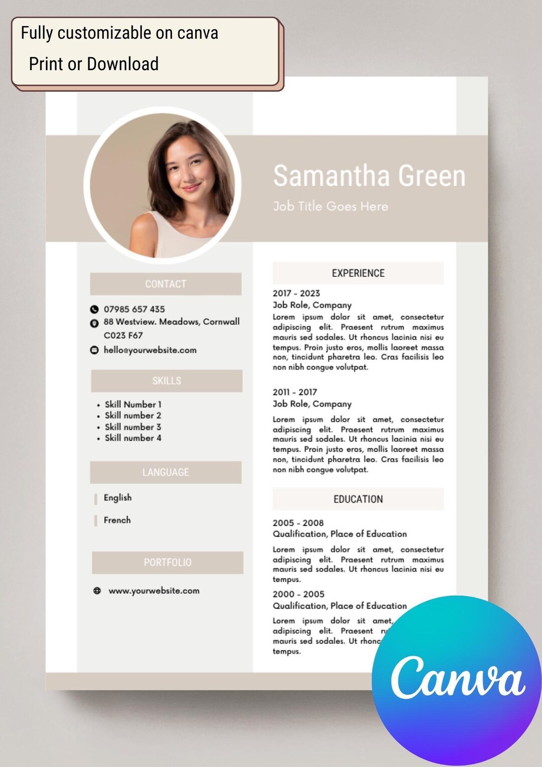 Digital Customizable Resume Template - Etsy