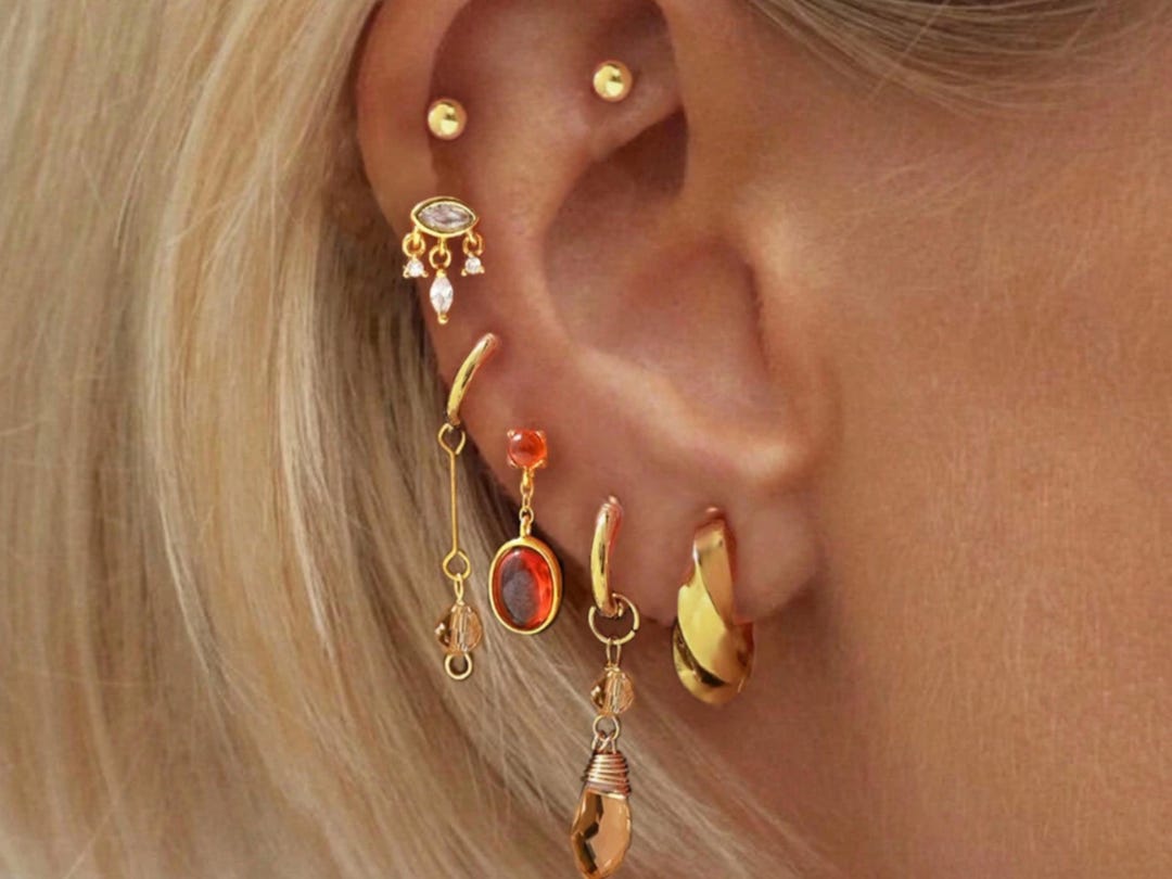 Vintage Gold Earrings Set: Boho Dangle Hoops and Studs - Etsy