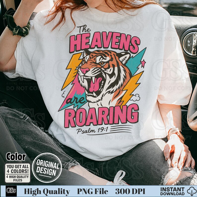 Roaring Tiger Bible Verse PNG: Retro Christian Tee Design (digital ...