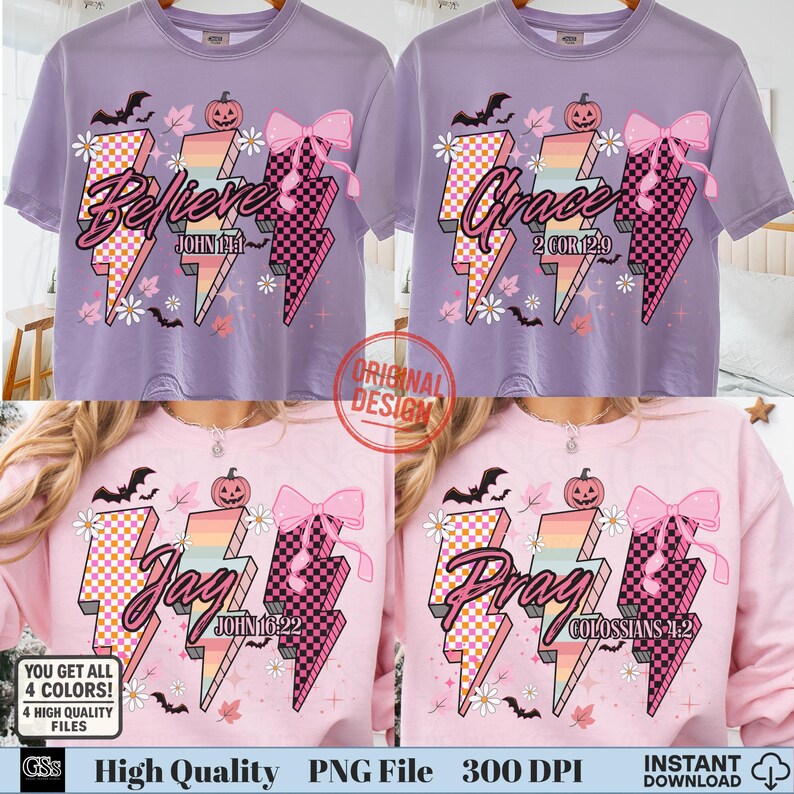 Retro Christian Scripture PNG Bundle: Lightning Bolt Shirt Design ...