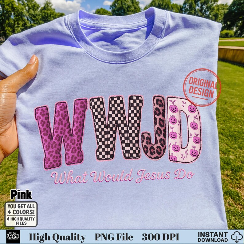 WWJD Patchwork Embroidery PNG: Christian Faith Design Digital Download ...
