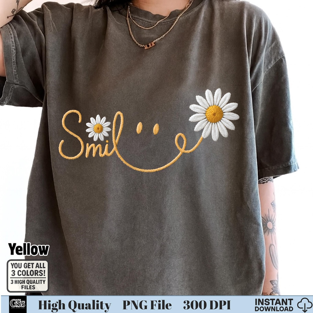 Daisy Smile Embroidery PNG: Floral Smiley Face Clipart (digital ...