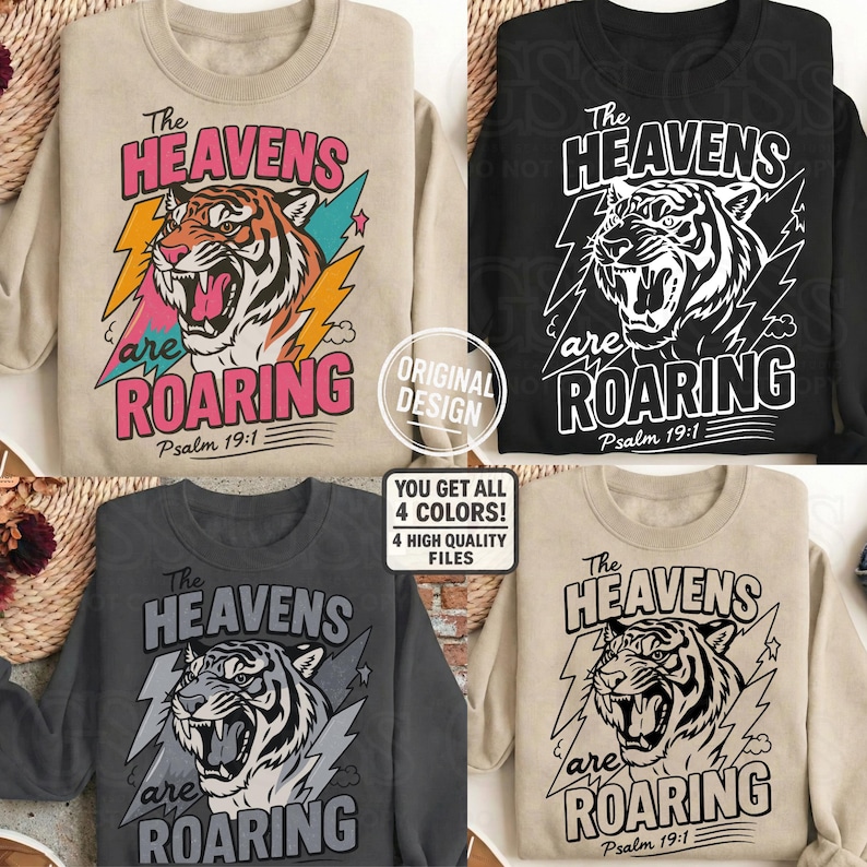Roaring Tiger Bible Verse PNG: Retro Christian Tee Design (digital ...