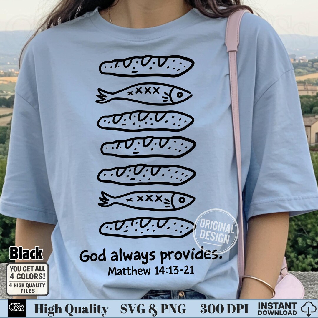 Dios provee Versículo bíblico SVG, Dibujo de panes y peces (Descarga ...