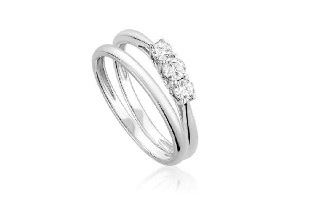 Trinity Wedding Ring Set With Diamond, Brilliant Round Cut Diamond Ring ...